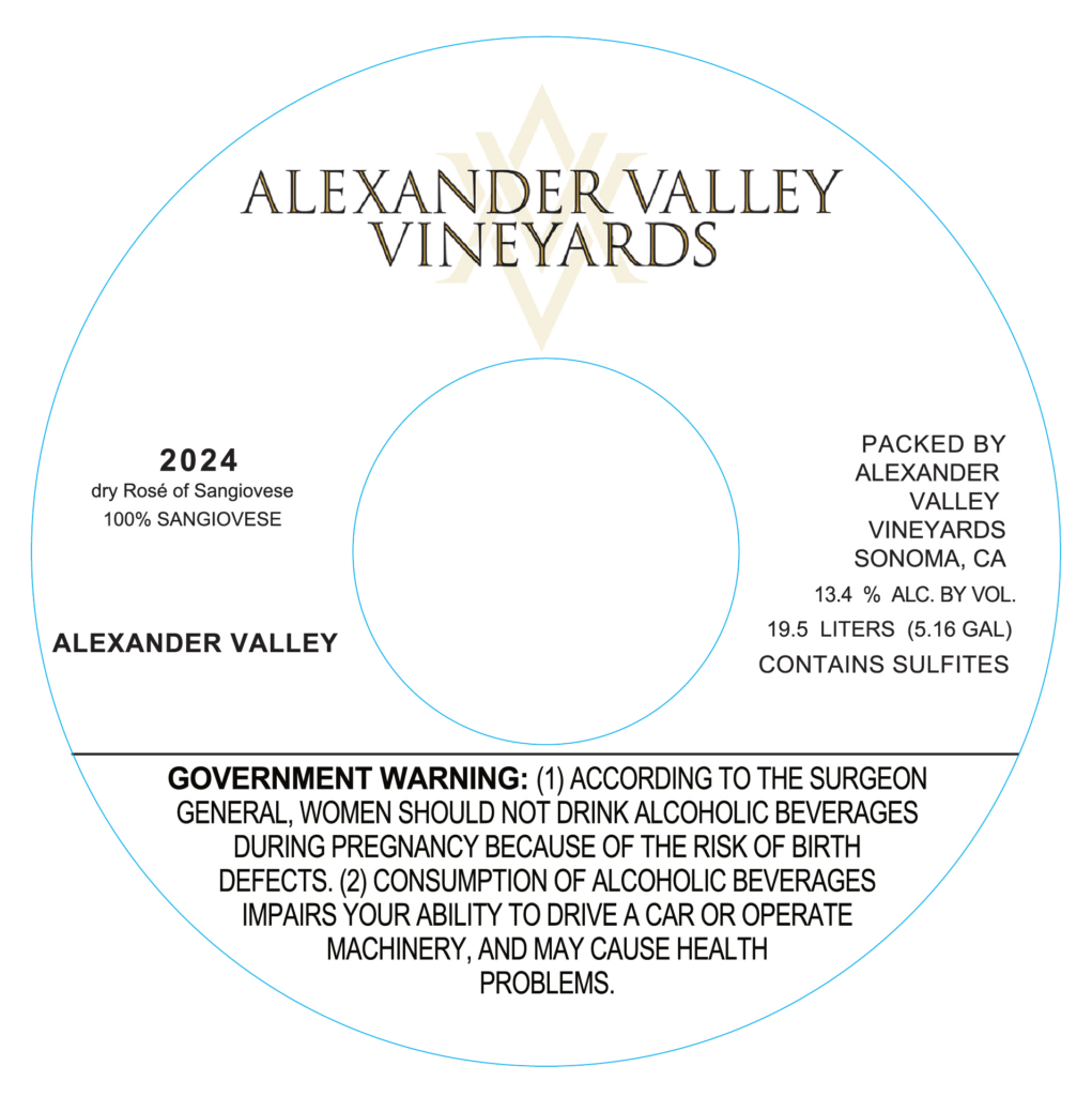AVV 2024 dry Rosé of Sangiovese Keg Collar - Alexander Valley Vineyards